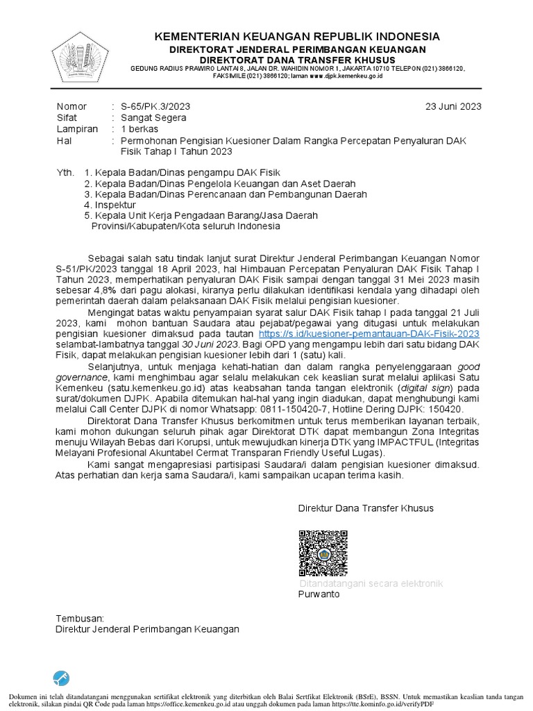 Permohonan Pengisian Kuesioner Dalam Rangka Percepatan Penyaluran | PDF