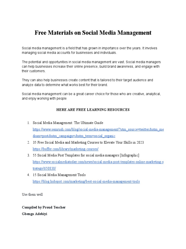 Social Media Management | PDF