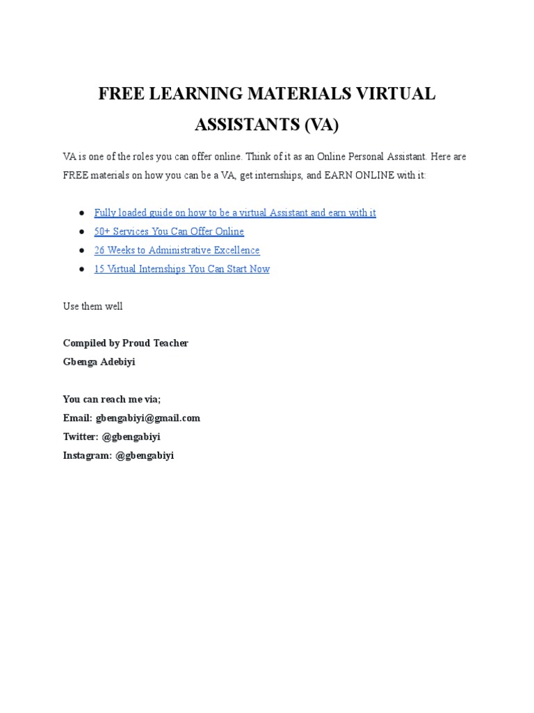 Virtual Assistant Va Pdf Career Growth