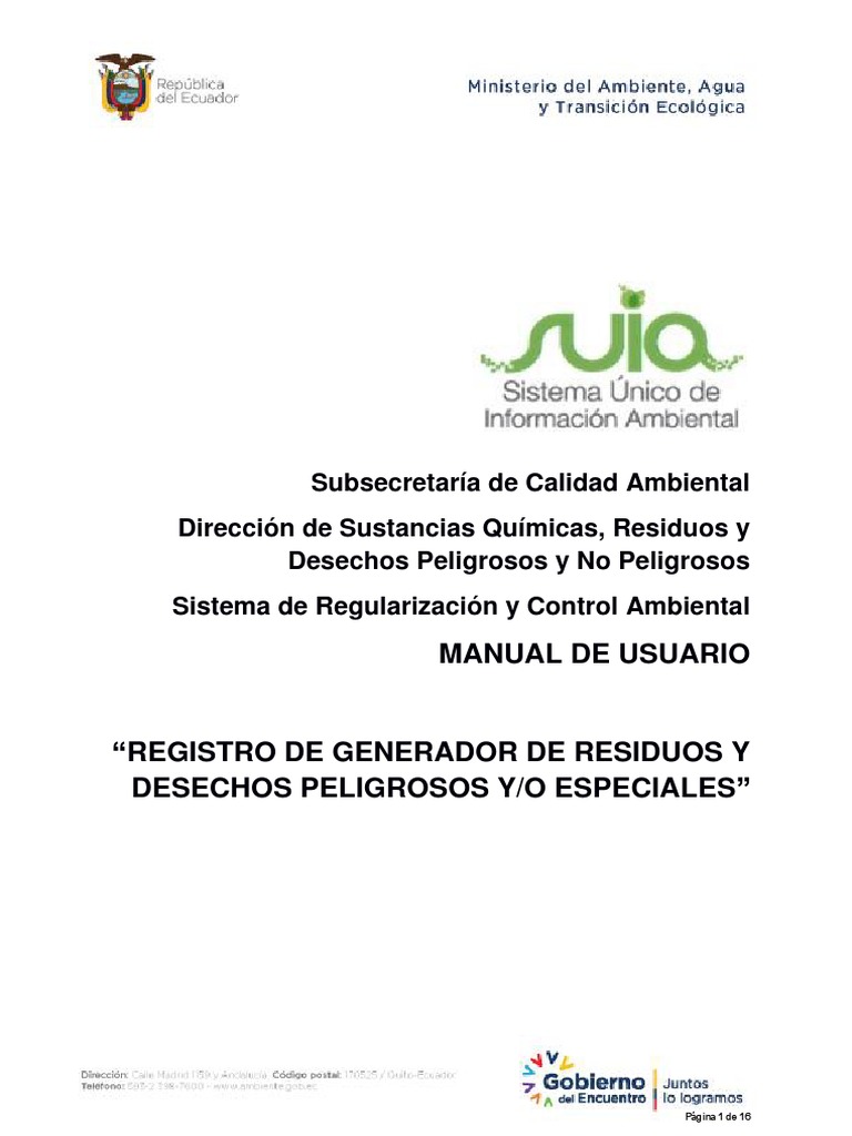 Registro Generador de Desechos MANUAL INFORMACION GUIA SUIA | PDF ...