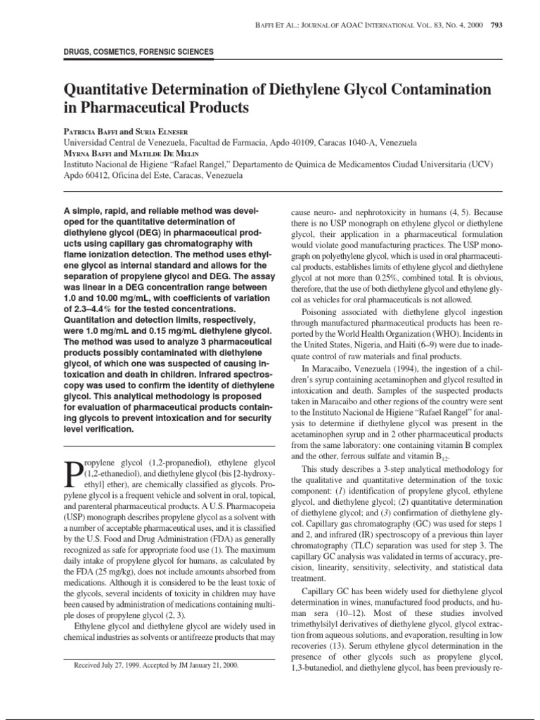 Quantitative Determination of Diethylene Glycol Contamination in ...