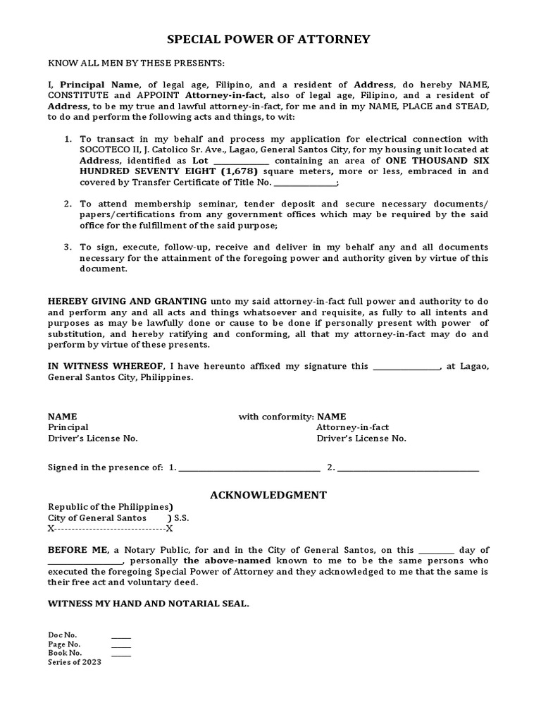 Special Power of Attorney Electric Installation | PDF | Power Of Attorney | Private Law