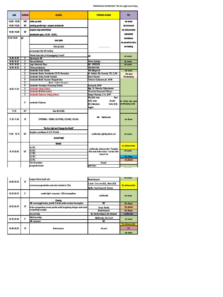 Rundown Acara "Be the Light" | PDF