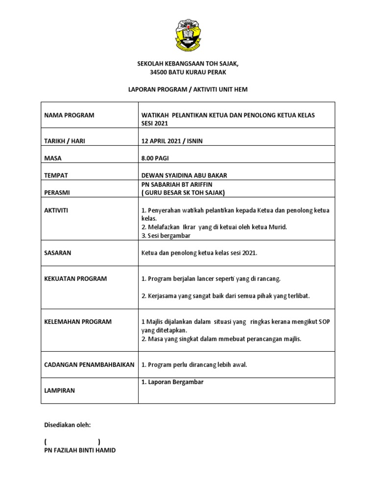 LAPORAN PENGAWAS SPBT DAN KETUA KELAS 2021 | PDF