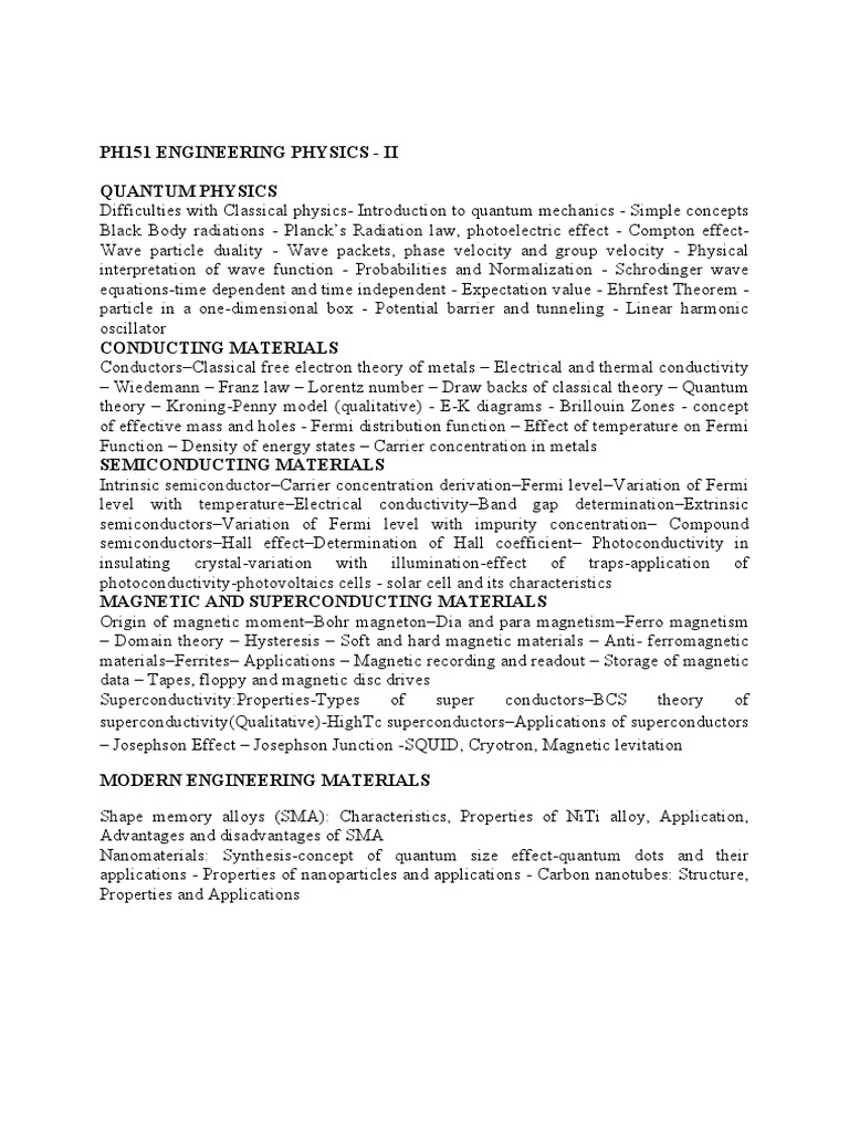 Engineering Physics-II - PH151 | PDF | Semiconductors | Electrical Resistivity And Conductivity