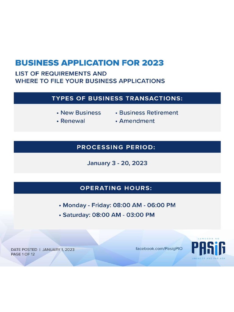 Pasig List of Requirements | PDF