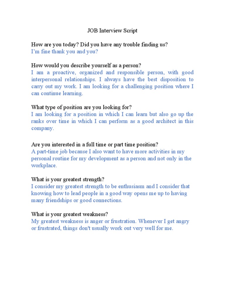 Job Interview Script Pdf