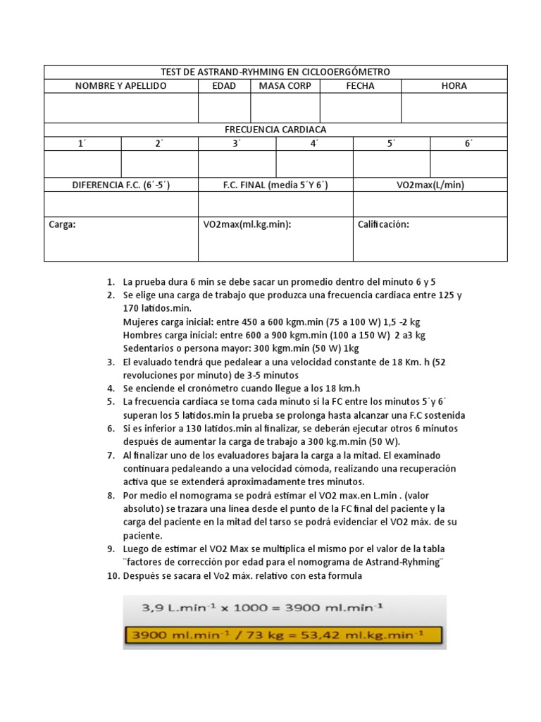 TEST DE ASTRAND Prueba | PDF