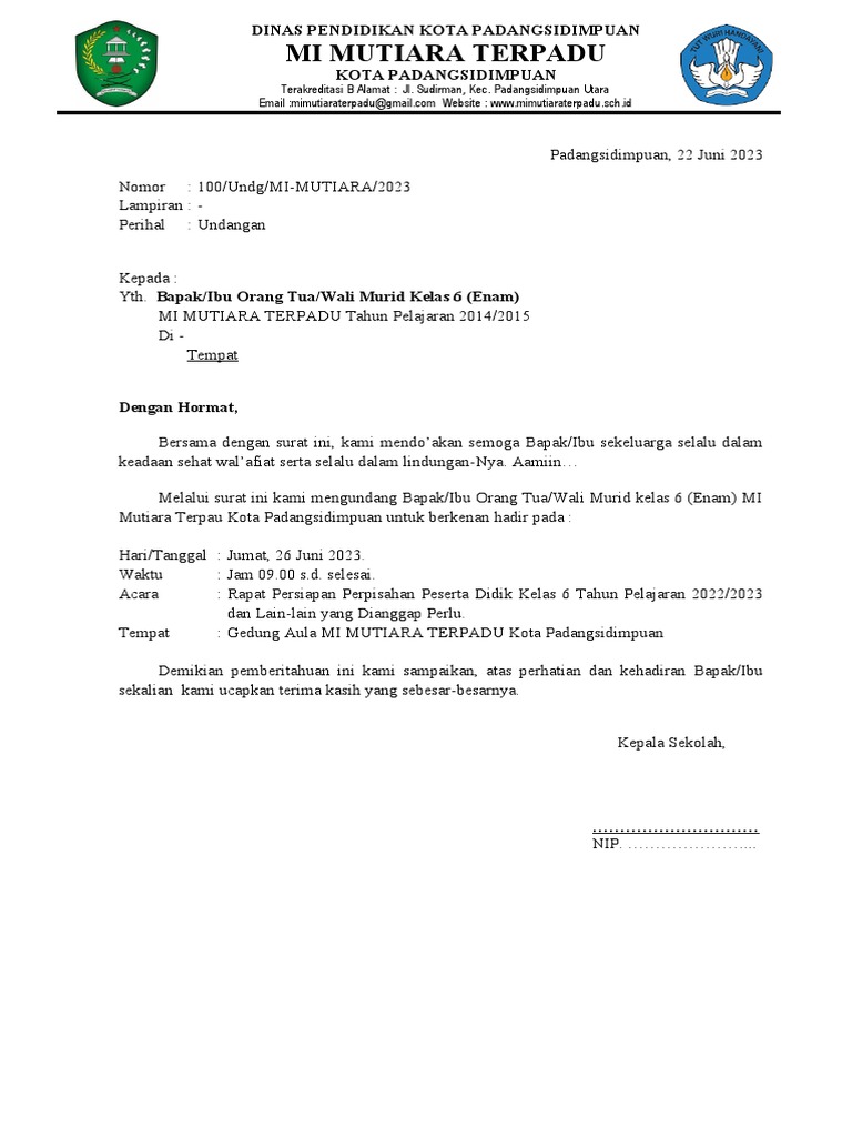 Undangan Wali Siswa | PDF