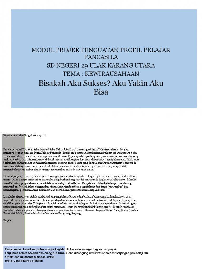 Modul Ajar Projek Fase A Kewirausahaan | PDF Modul Ajar Projek Fase A Kewirausahaan | PDF