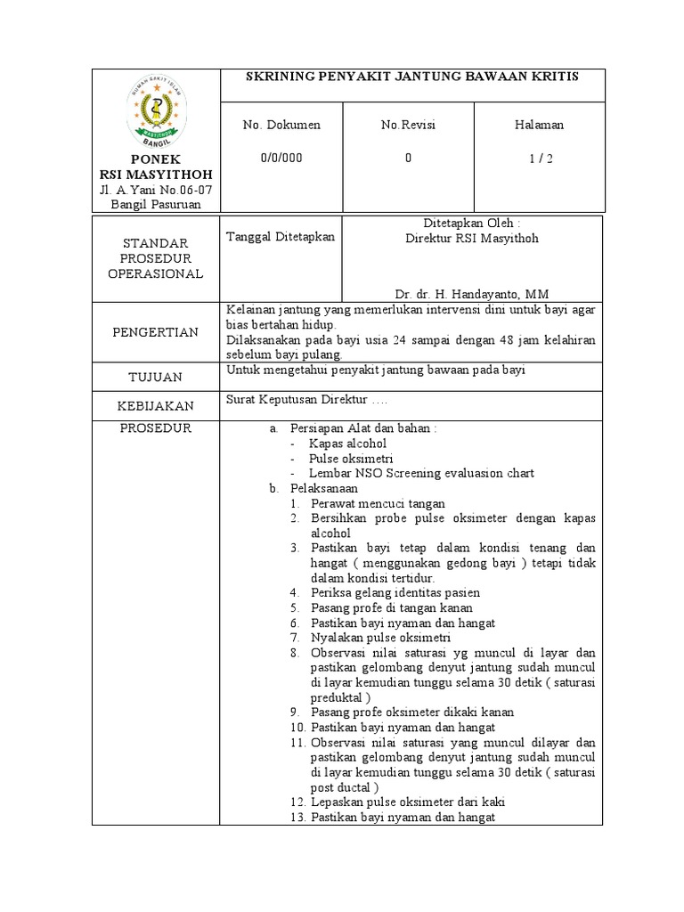SOP SKRINING JANTUNG BAWAAN KRTITIS | PDF