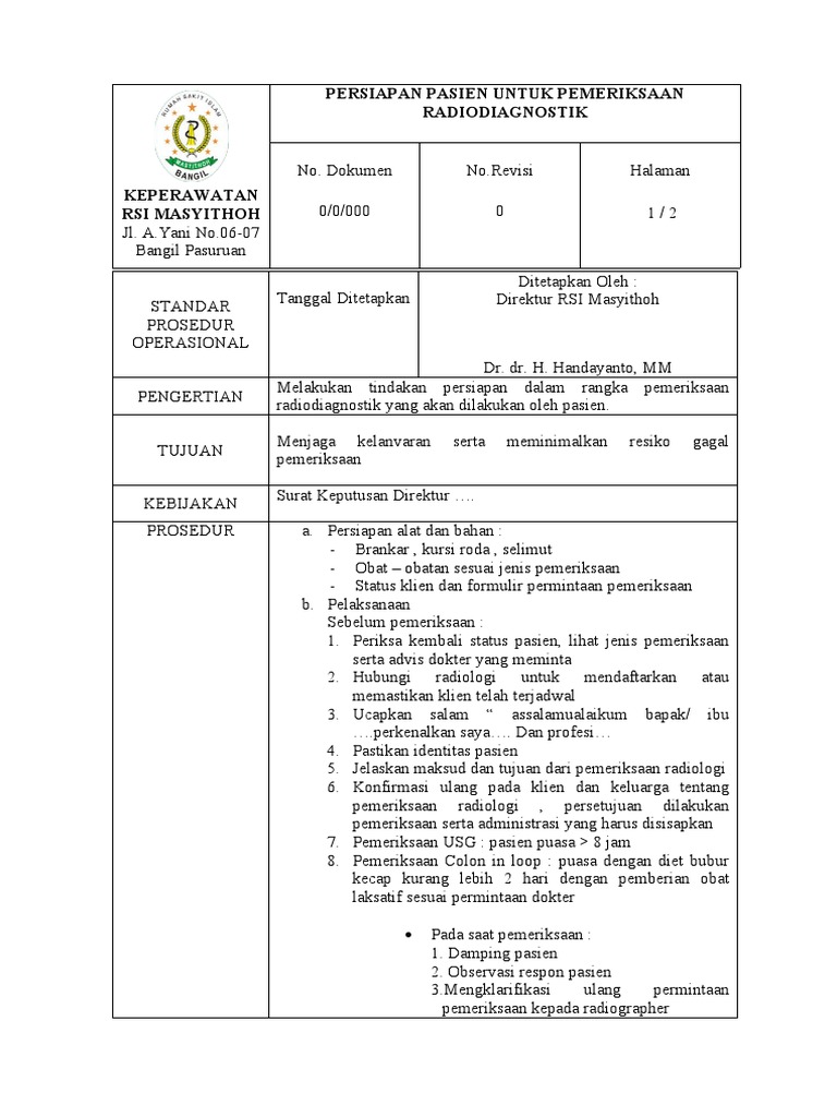 SOP PEMERIKSAAN PASIEN UNTUK PEMERIKSAAN RADIOLOGI | PDF
