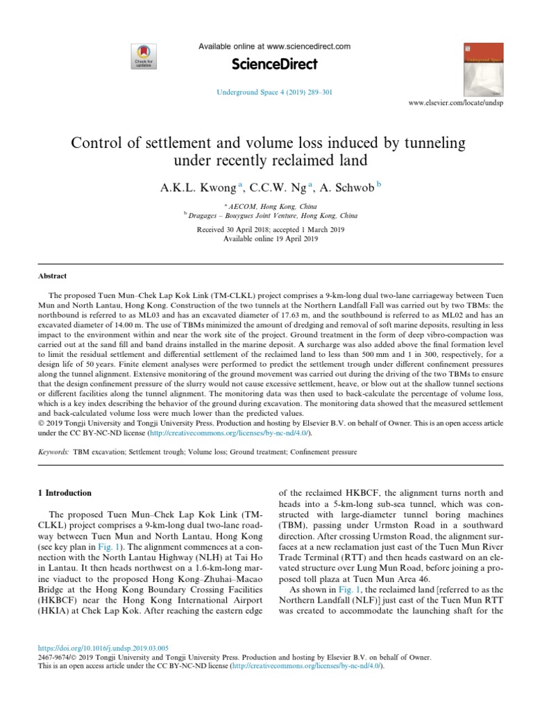 Control of Settlement and Volume Loss Induced by Tunneling Under ...