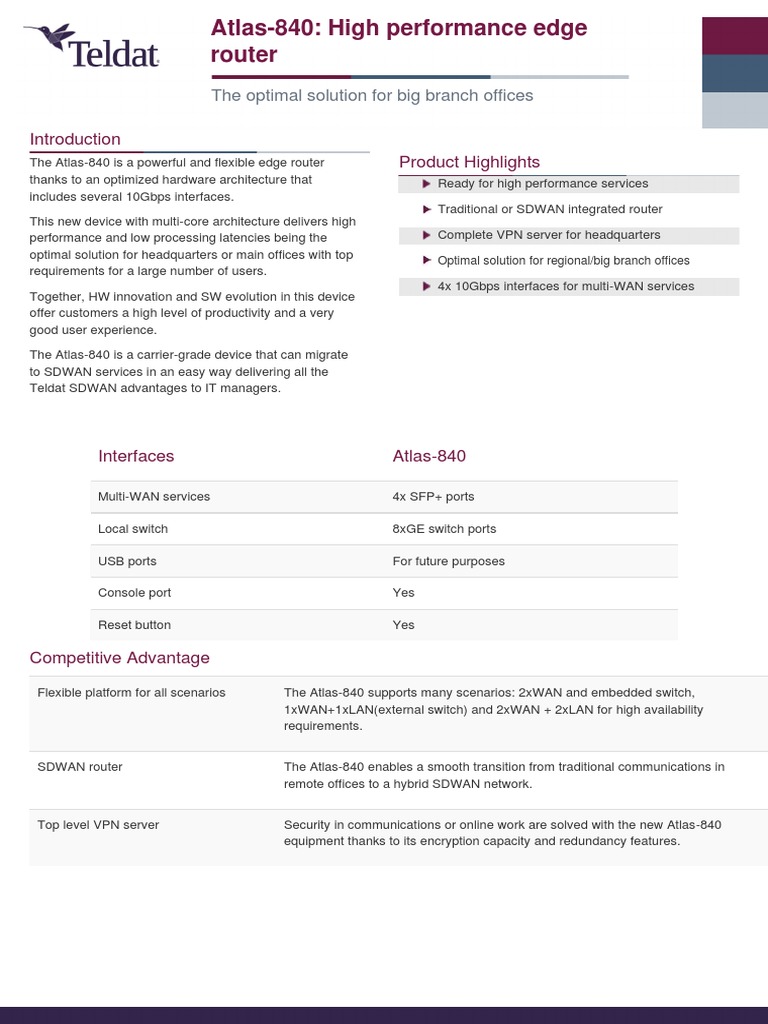 Ficha Técnica Teldat Atlas 840 | PDF | Router (Computing) | Computer Network