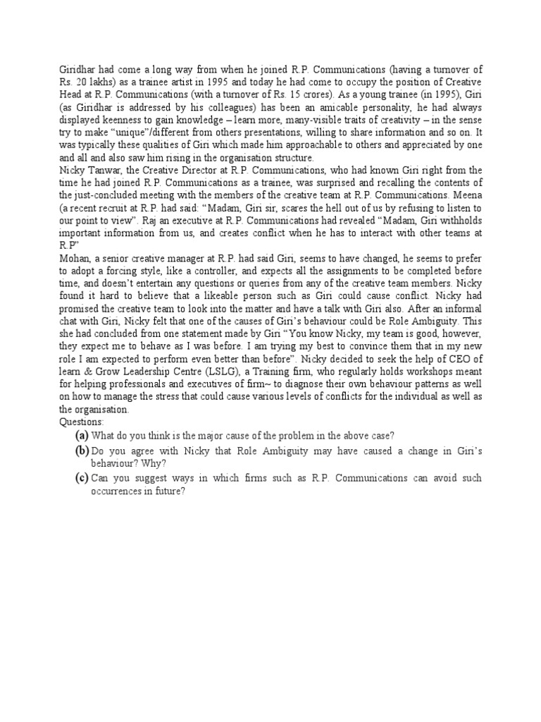 OB Case Study | PDF | Cognition | Cognitive Science