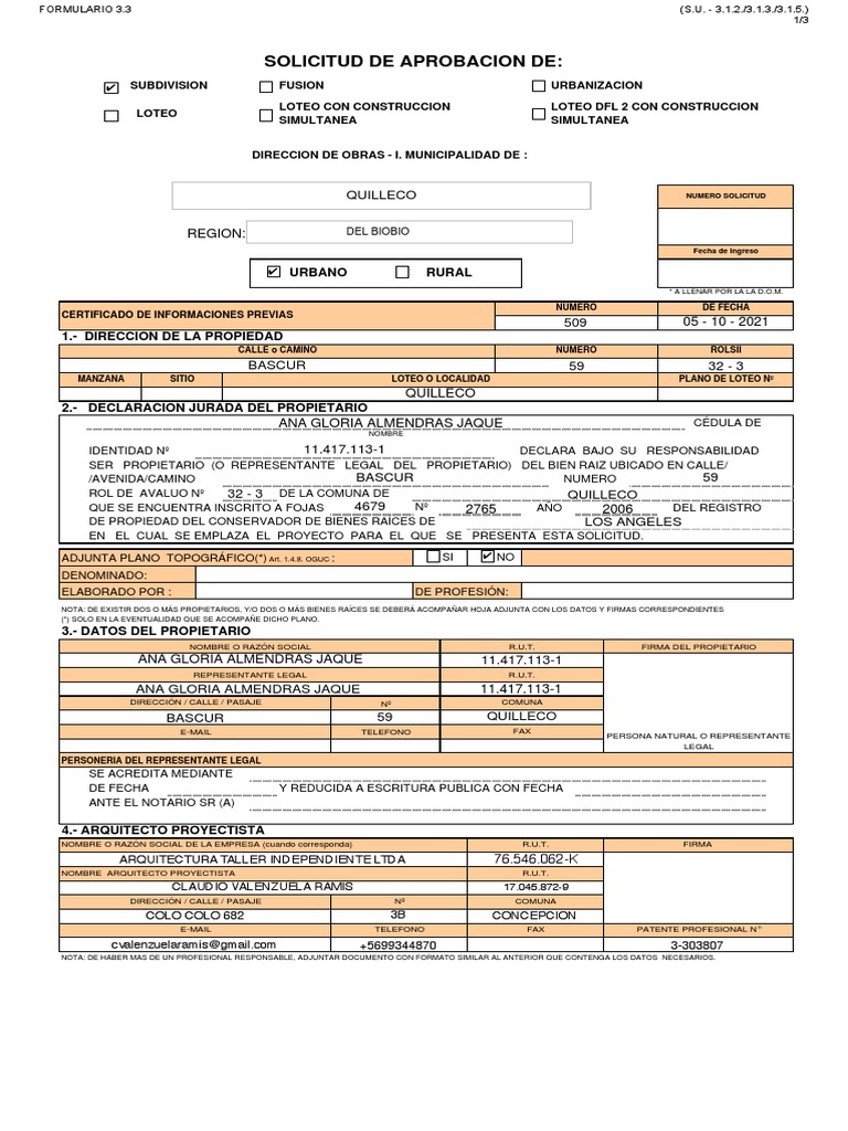 3.3 - Solicitud Subdivisión Anita Almendras | PDF | Derecho Civil (Common Law)