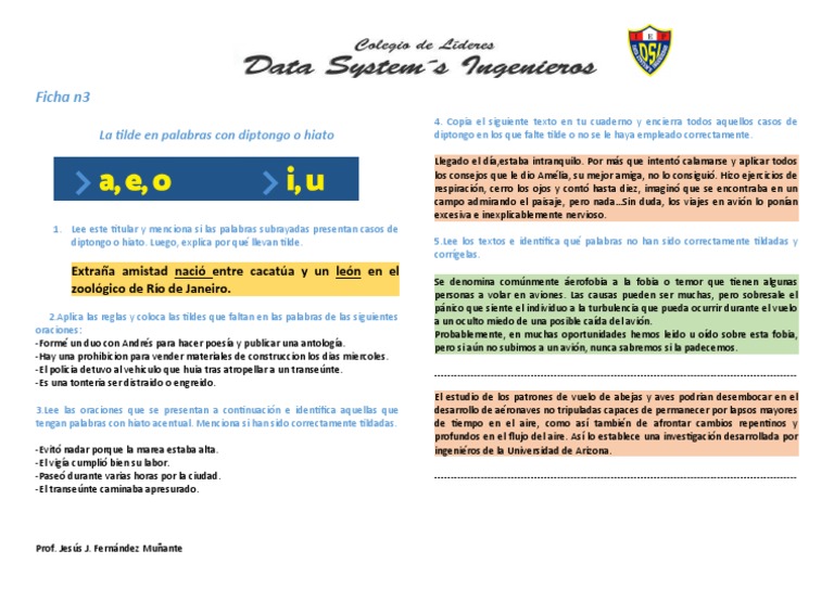 Tema 3. La tilde en palabras con diptongo o hiato (1) | PDF