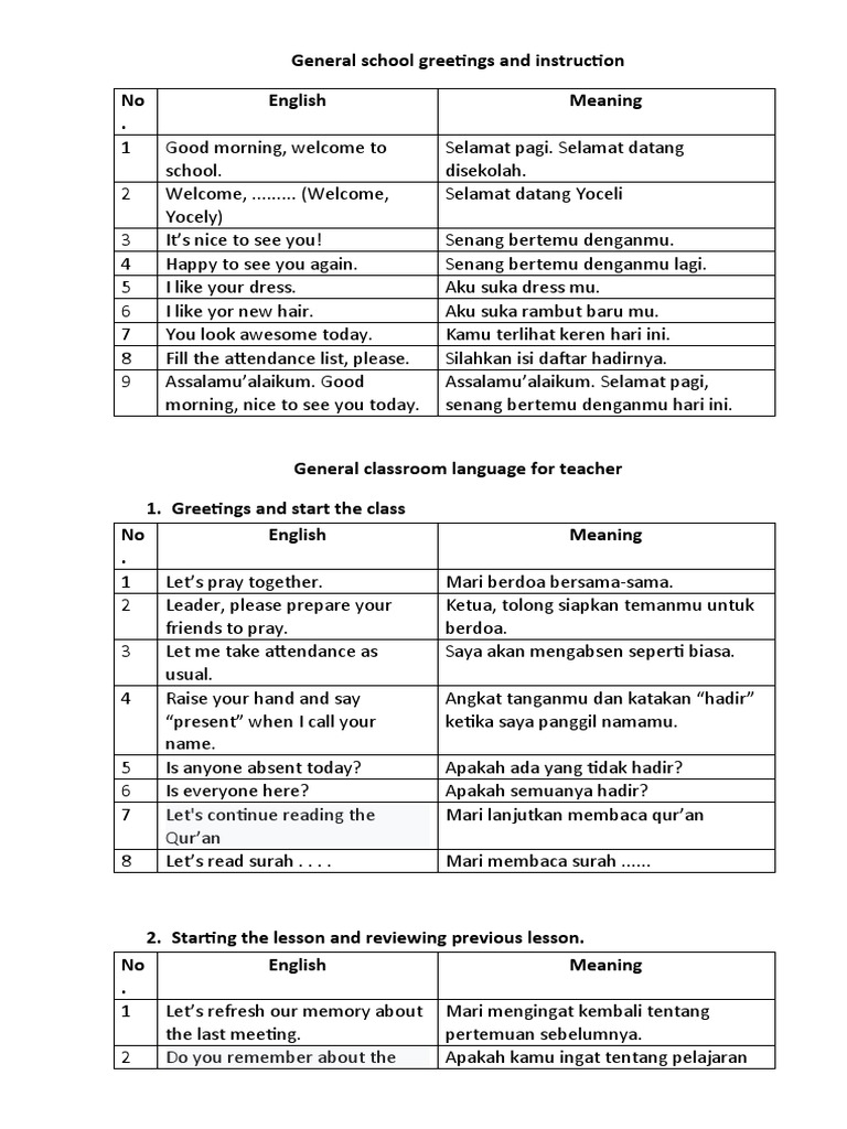 General School Greetings and Instruction | PDF