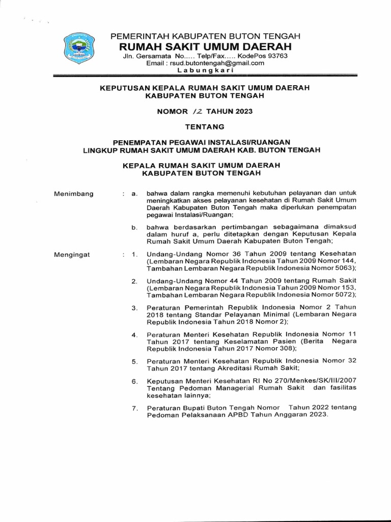SK Kepala Ruangan Rumah Sakit Daerah | PDF