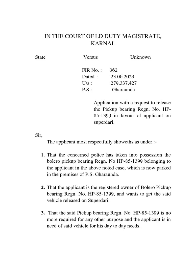 application for release vehicle on superdari | PDF
