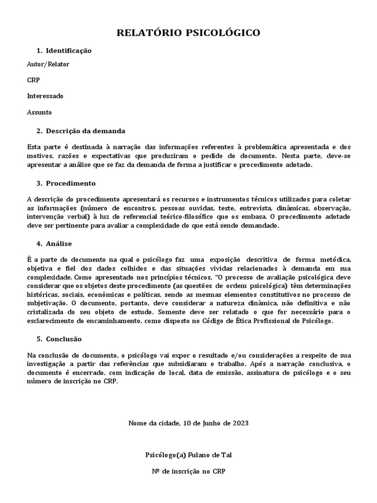 RELATÓRIO PSICOLÓGICO | PDF
