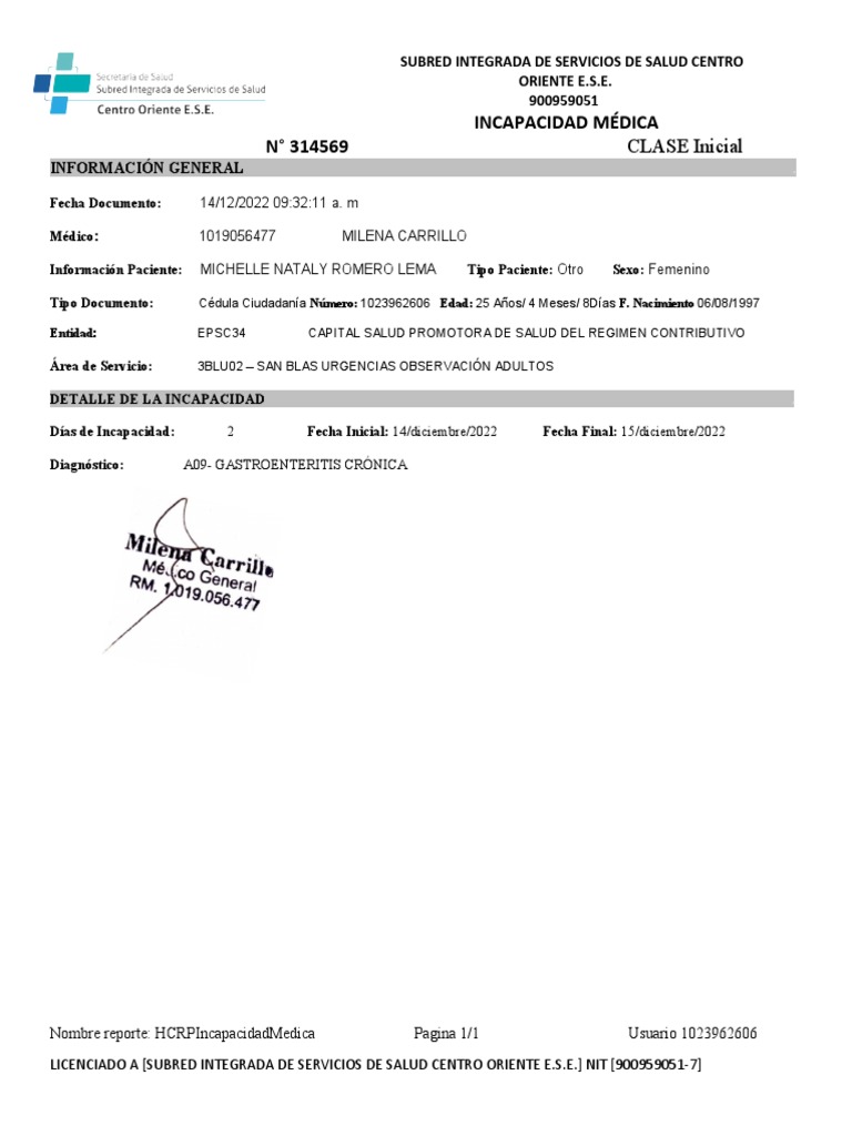 Incapacidad Subred Capital Salud | PDF