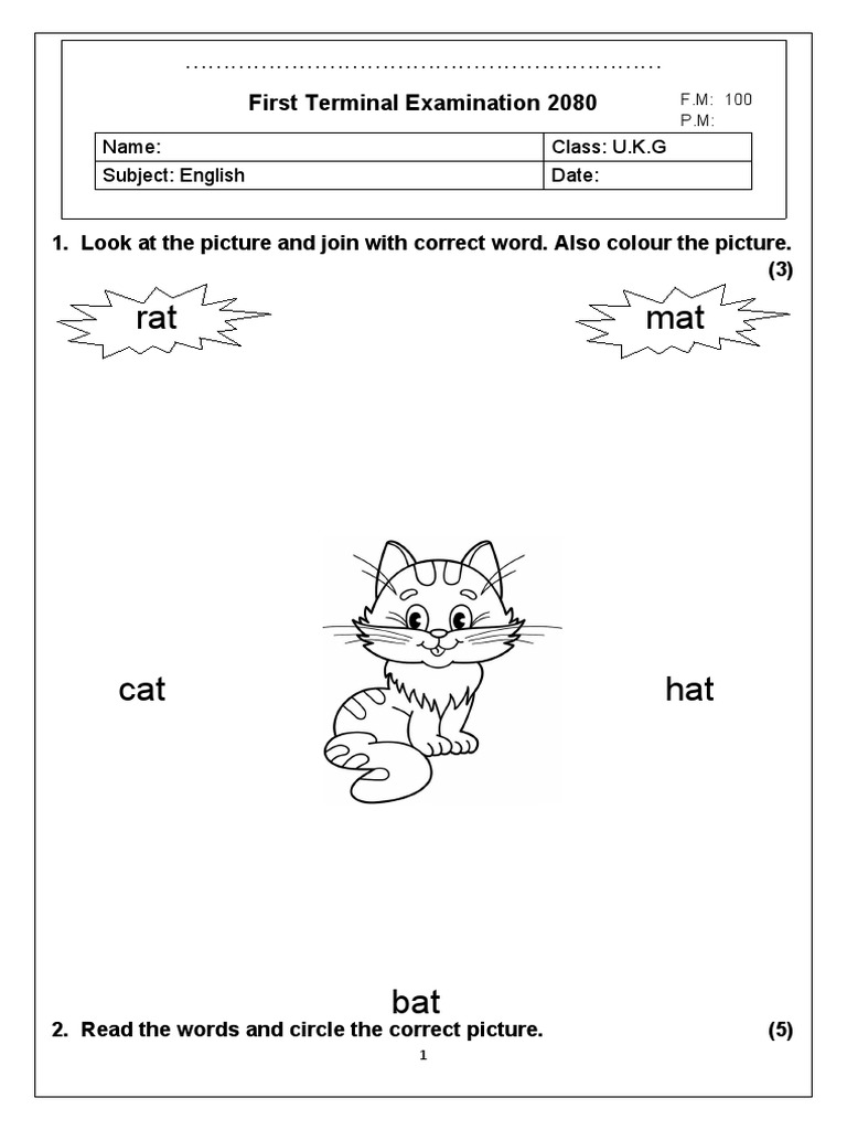 UKG English 1st Term 2080 | PDF