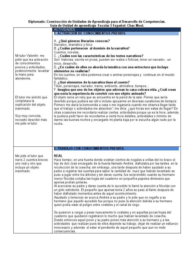 Actividades sobre Chac Mool y Narrativa | PDF | Aprendizaje | Dios
