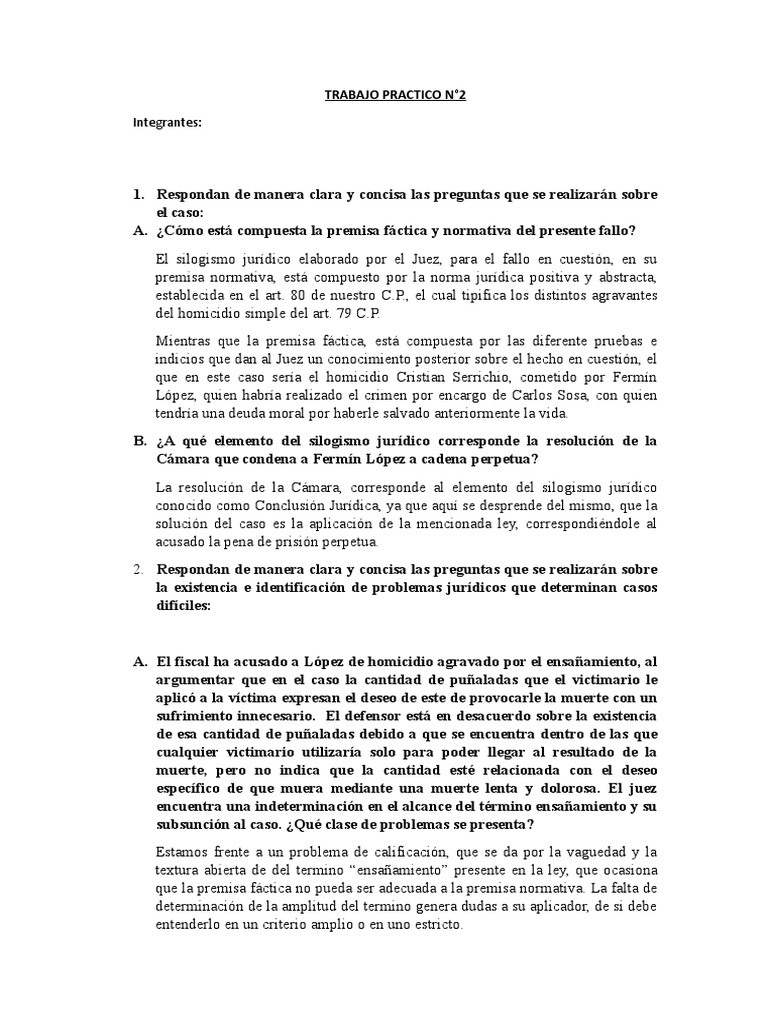 Teoria de La Argumentacion TP 2 | PDF | Homicidio | Juez