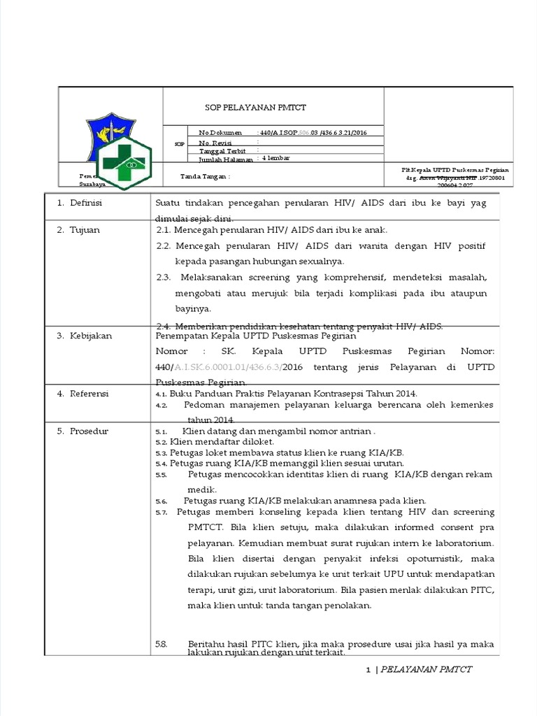 PDF Sop Pelayanan PMTCT | PDF