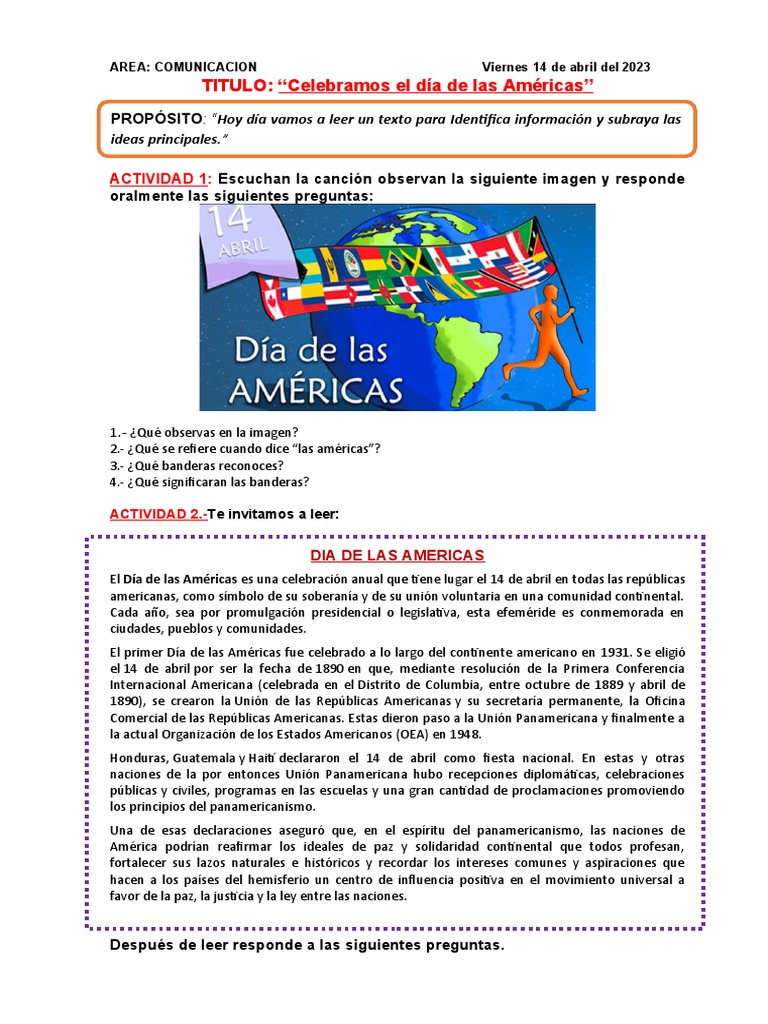 SESIÓN 04 Celebramos El Dia de Las Americas | PDF | Relaciones ...