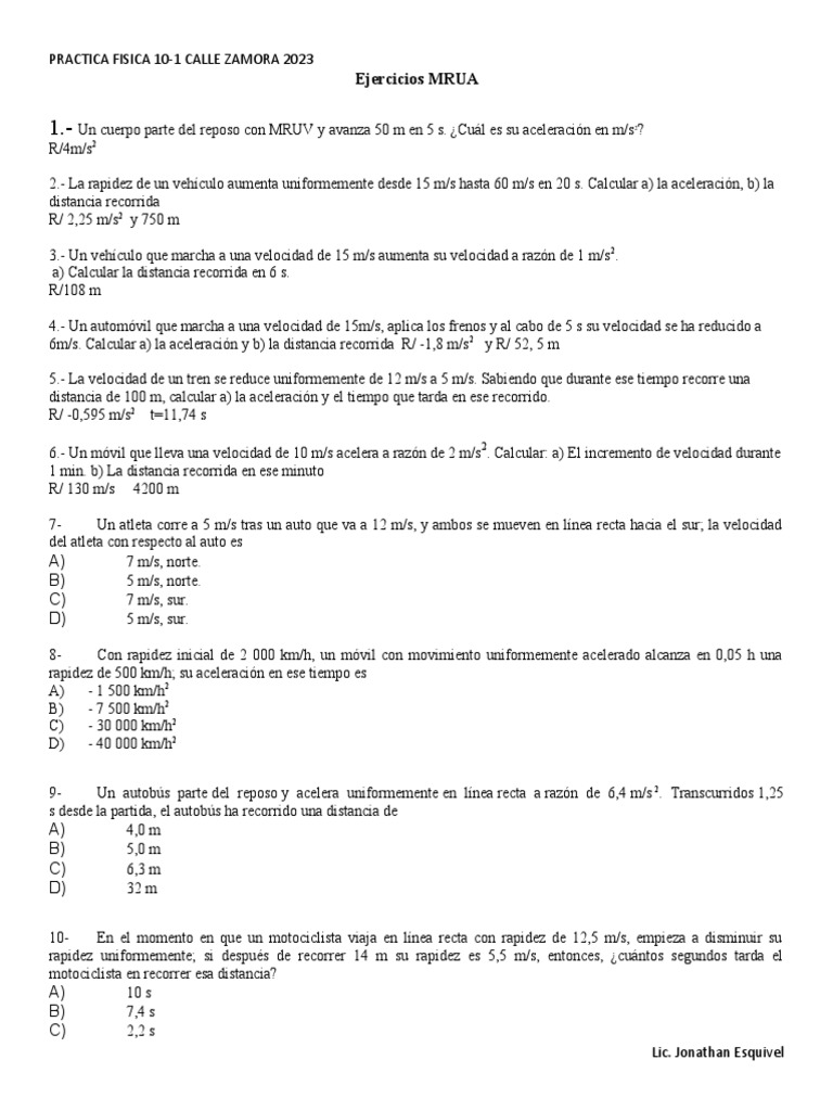 Practica de Clase Mru, Mru y Caida Libre | PDF | Velocidad | Velocidad