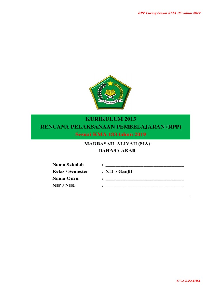 RPP Bahasa Arab Ma Sesuai Kma 183 Kelas 12 | PDF