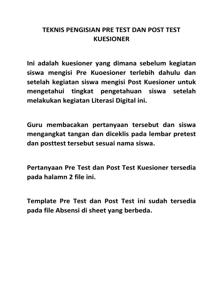 Panduan Kuesioner Pretest dan Posttest | PDF