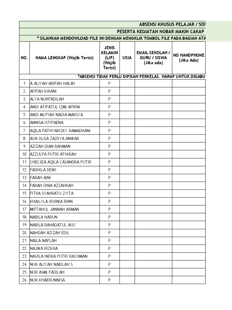 Template Absensi Nobar | PDF
