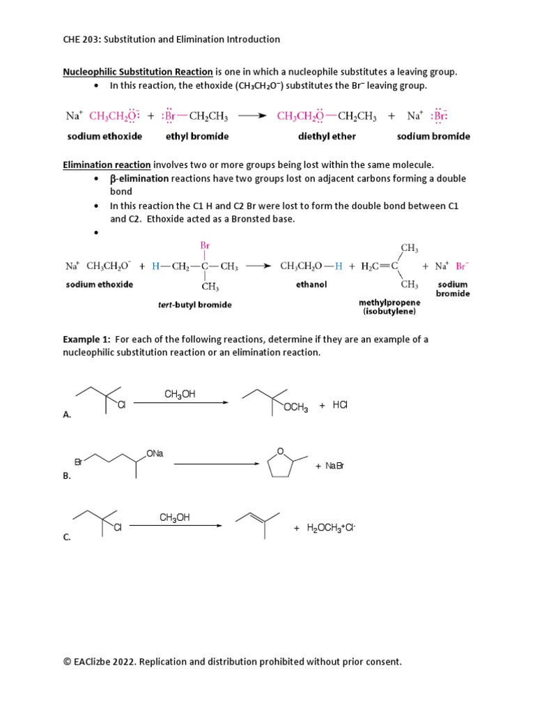 Substitution Elimination - in Class | PDF | Chemical Reactions | Chemistry
