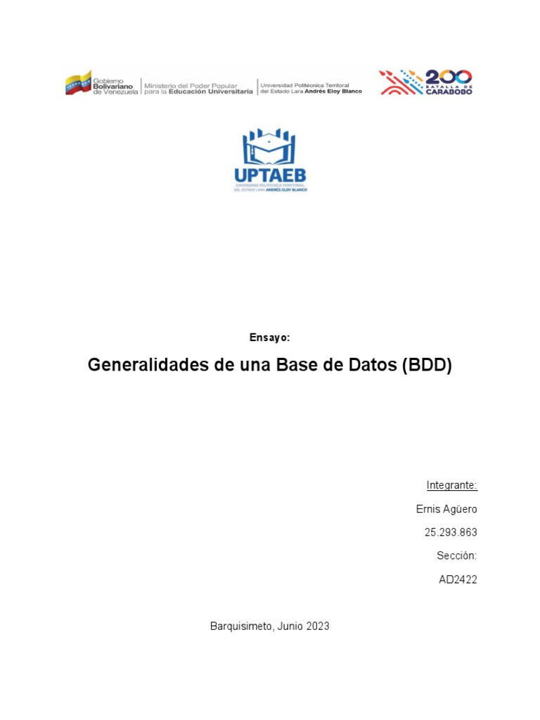 Generalidades de Bases de Datos BDD | PDF | Bases de datos | Computación en la nube