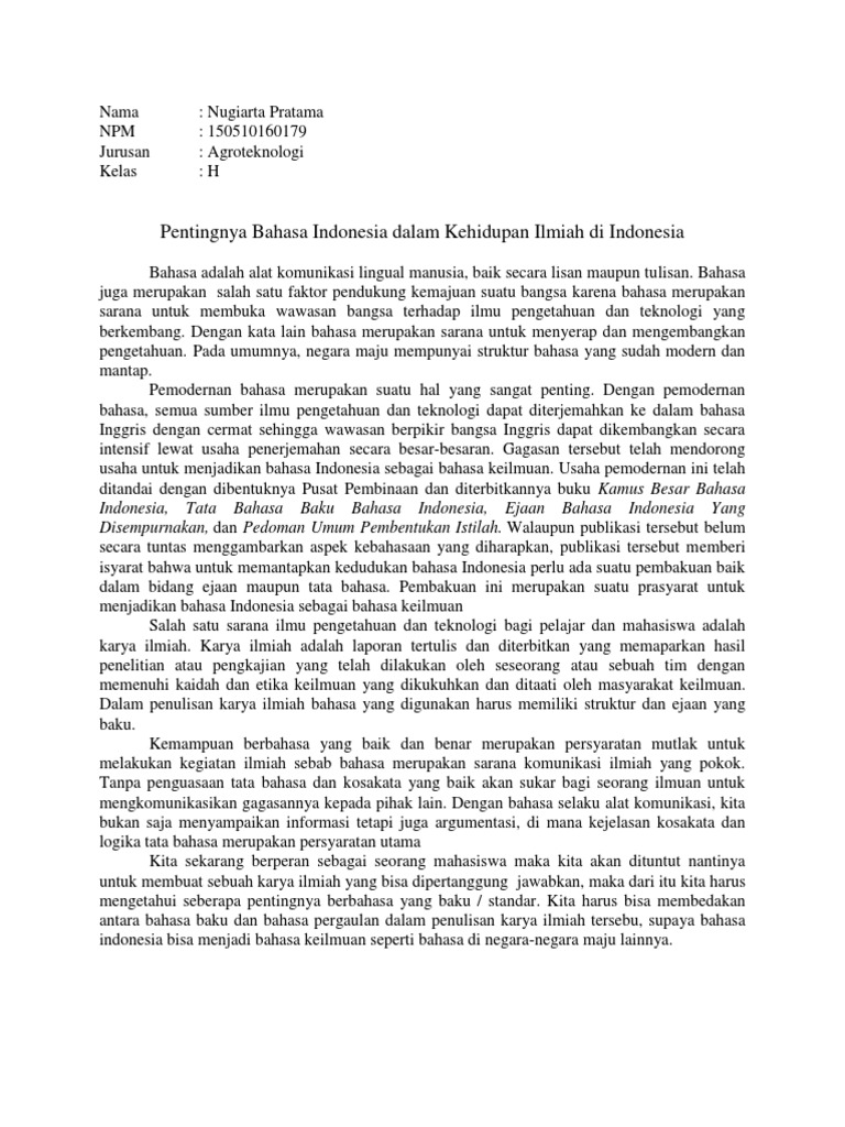 Pentingnya Bahasa Indonesia dalam Kehidupan Ilmiah di Indonesia | PDF