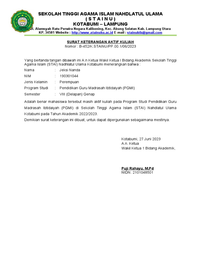 Surat Keterangan Aktif Kuliah | PDF