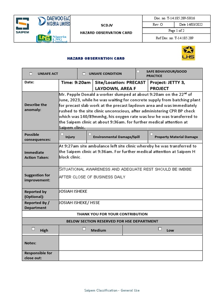 T-14.185.289-SH16 - Hazard Observation Card For Precast Laydown, Area F ...