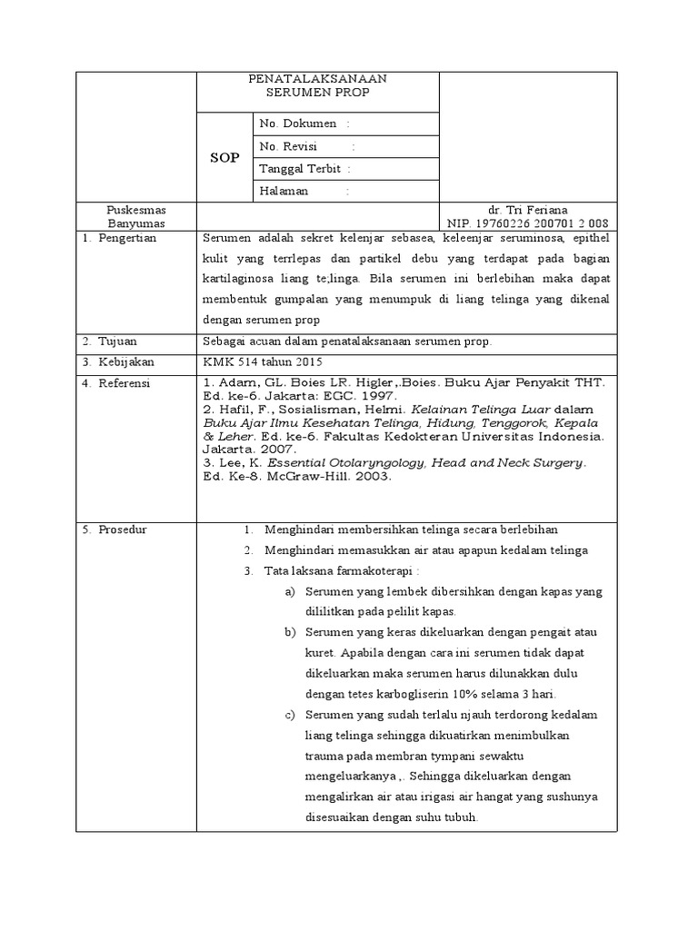 Sop Serumen Prop | PDF