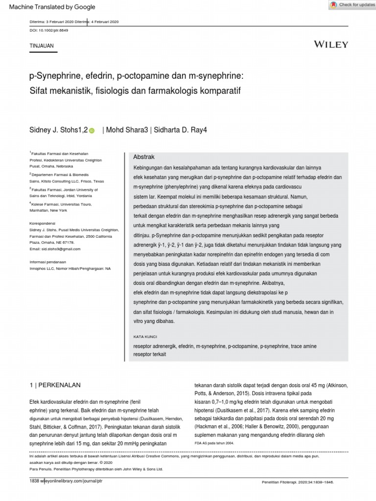 Phytotherapy Research - 2020 - Stohs - p‐Synephrine ephedrine p ...