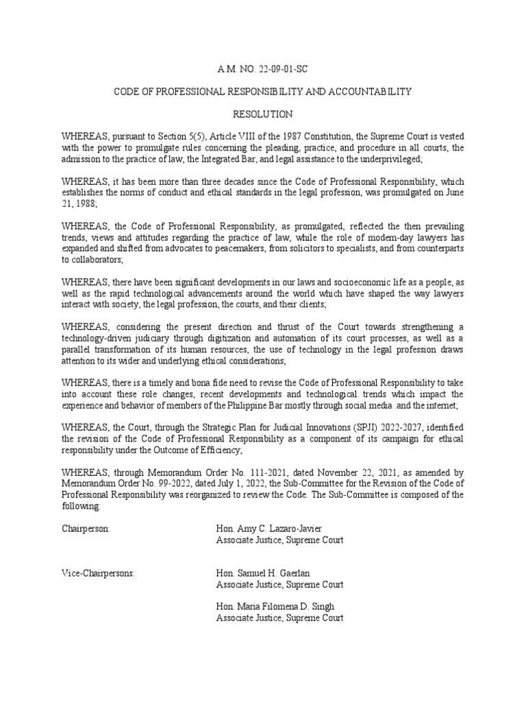 AM 22-09-01-SC - Code of Professional Responsibility and Accountability ...
