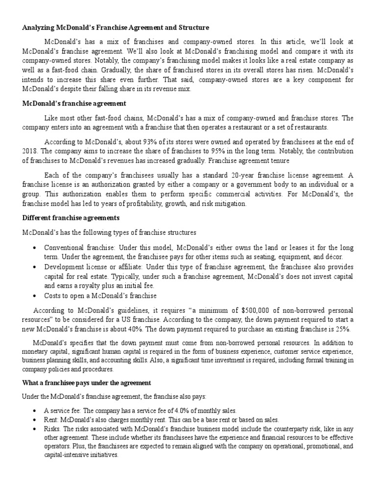 McDonald's Franchise Agreement Overview | PDF | Franchising | Mc Donald's