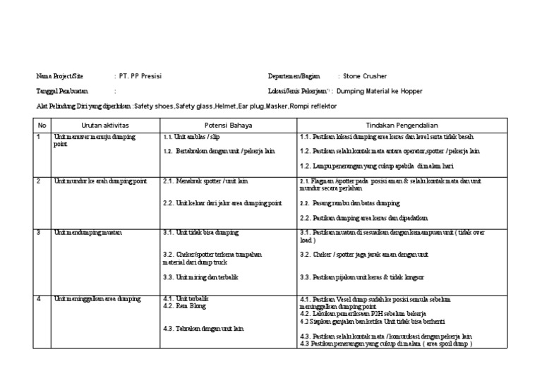 Prosedur Aman Dumping Material | PDF