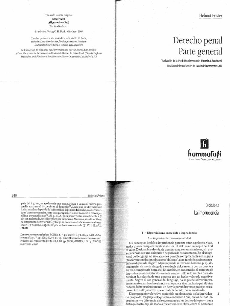 Frister, H. Derecho Penal. Pág. 249-262 (Frister Imprudencia) | PDF ...