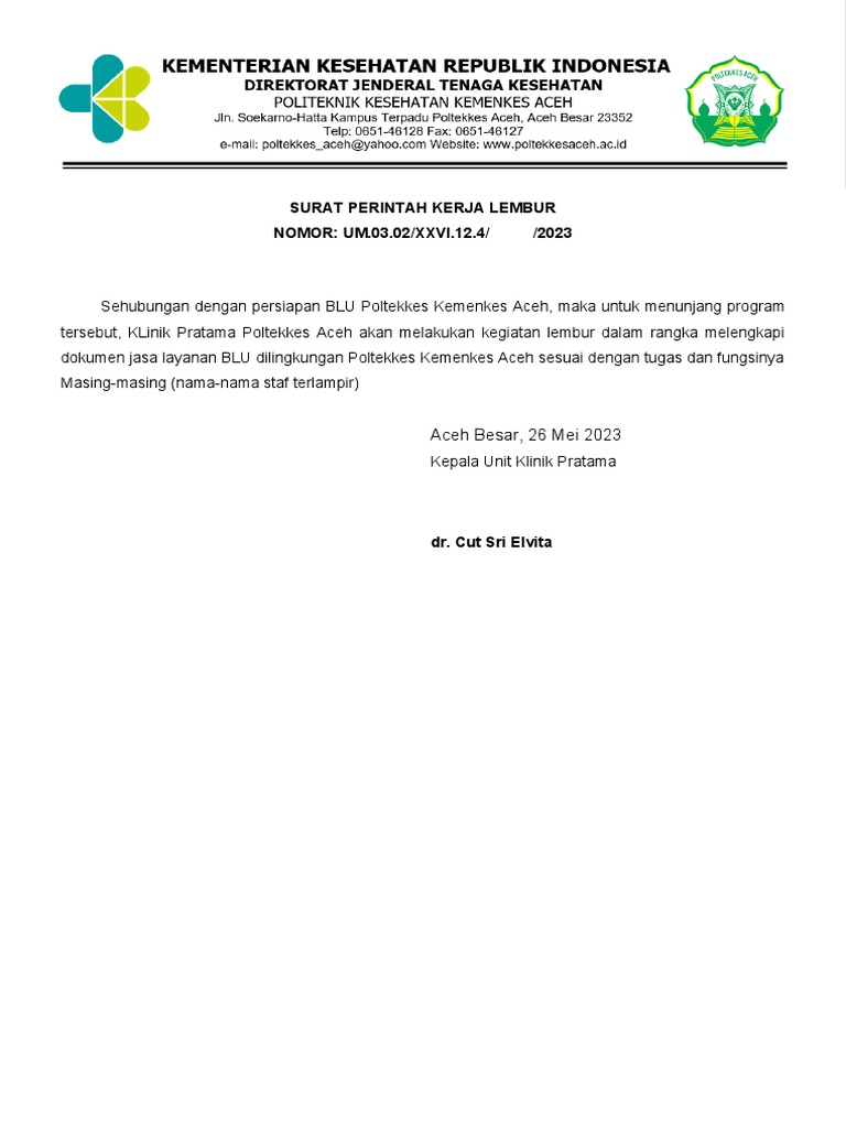 Surat Perintah Kerja Lembur | PDF