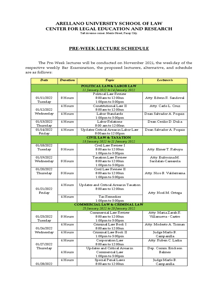 2021 ABRP Pre-Week Schedule | PDF | Common Law | Government