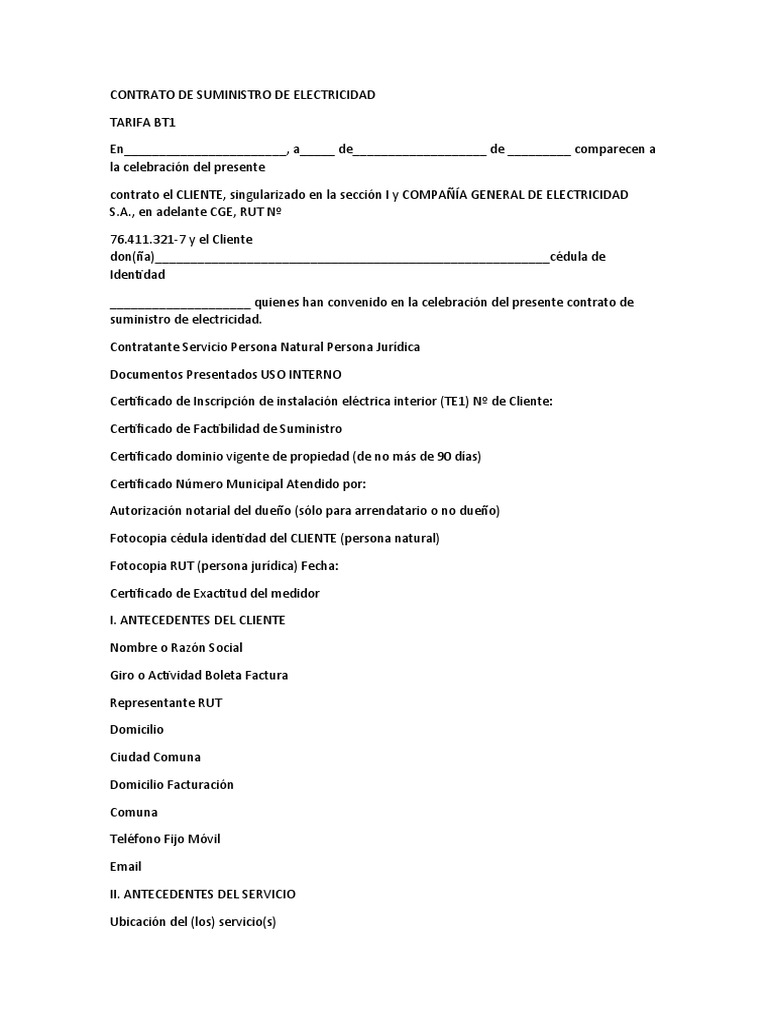 Contrato Suministro Eléctrico CGE | PDF