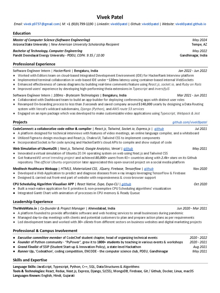 Vivek Patel Resume | PDF | Web Application | Software
